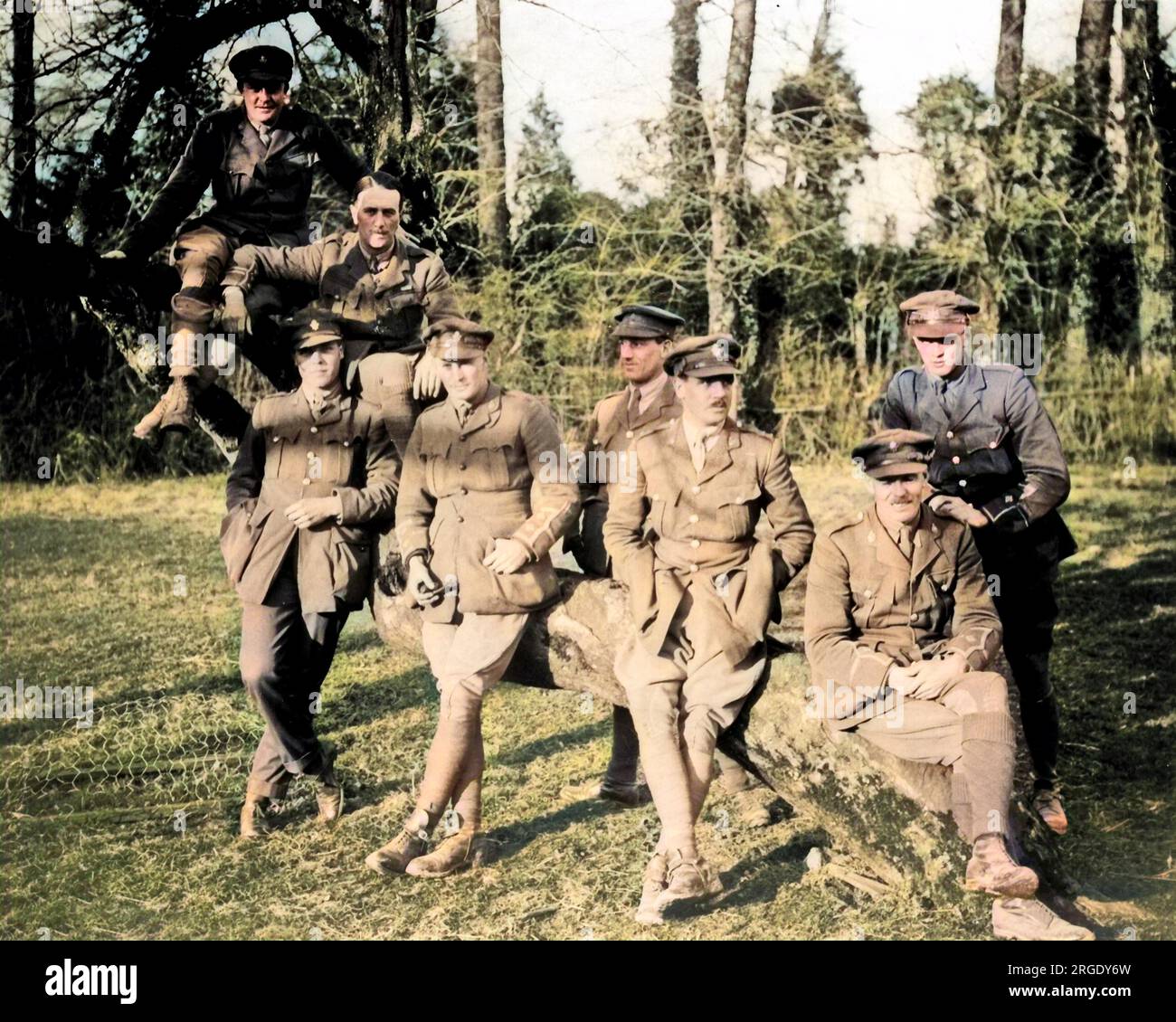 British cavalry officers resting after fighting at Arras on the Western ...