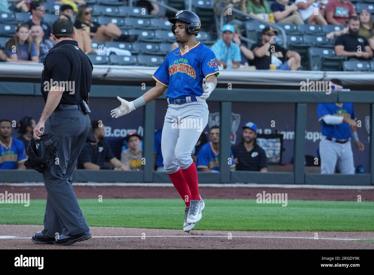 August 5 2023: El Paso left fielder Oscar Mercado (40) hits a homer ...
