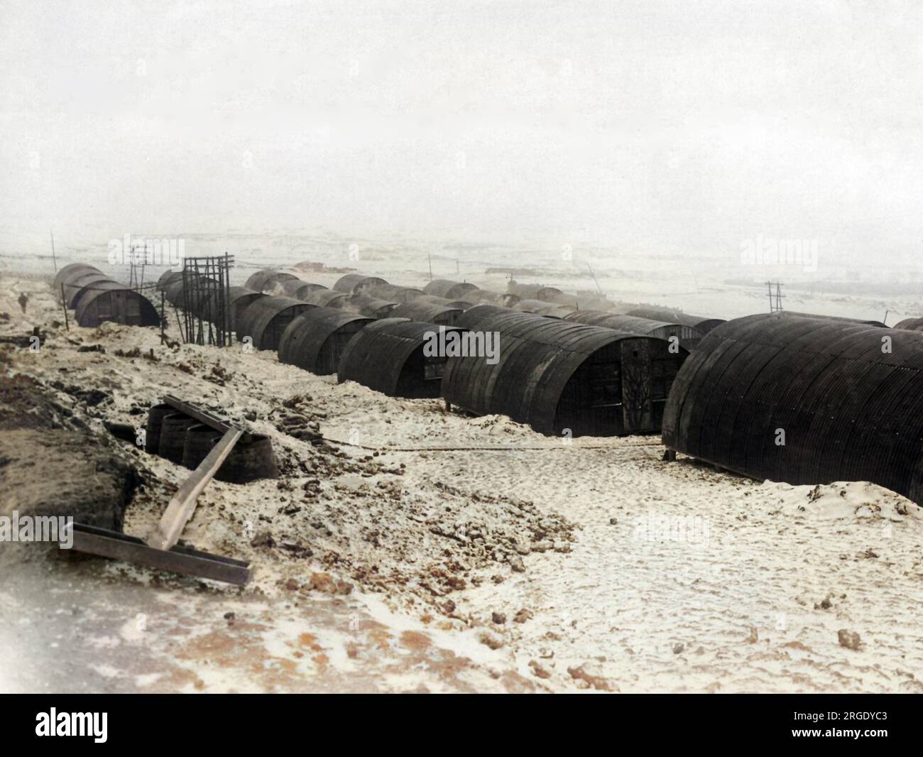 A row of Nissen huts at a rest camp on the Western Front during World ...