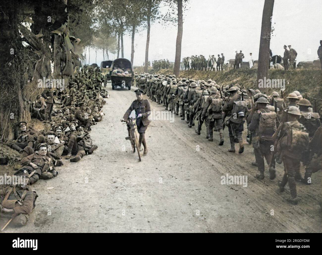 A busy scene on the road during the British advance on the Western ...