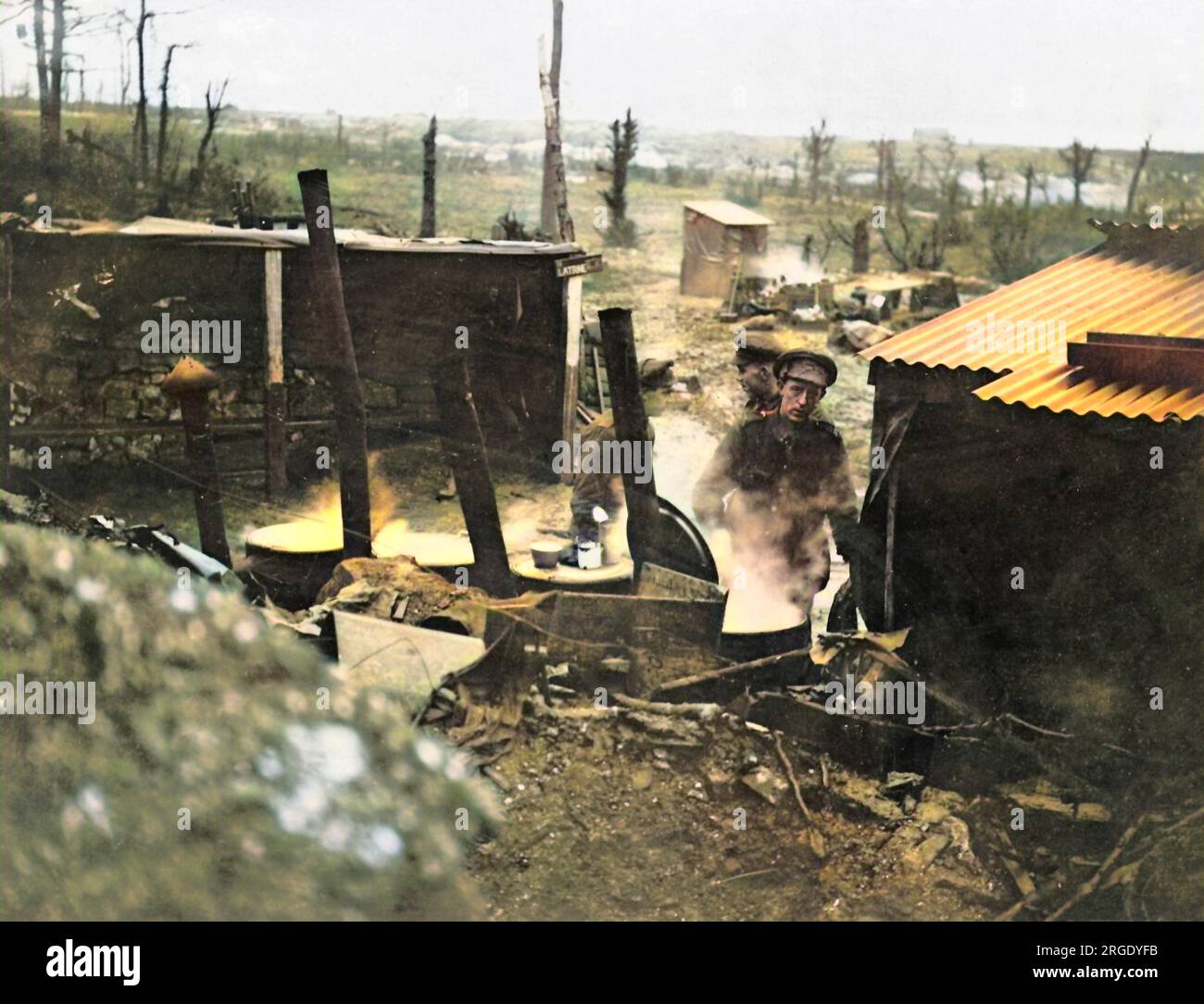 British soldiers preparing food on the Western Front during World War ...