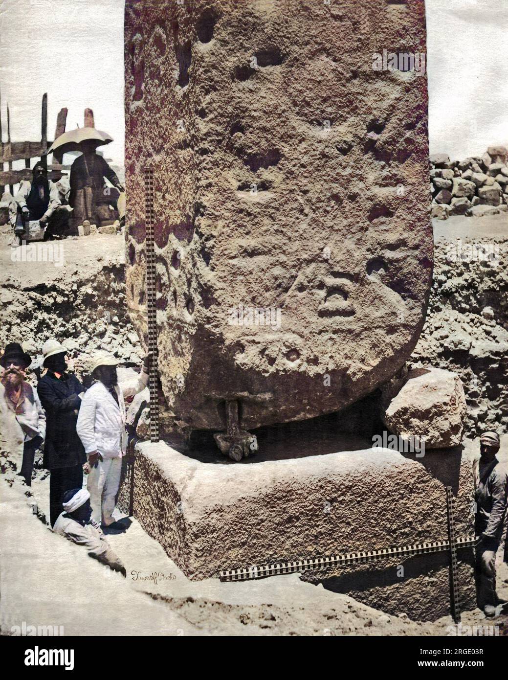 Moving Cleopatra's Needle, Cairo, Egypt. It was one of three which went ...