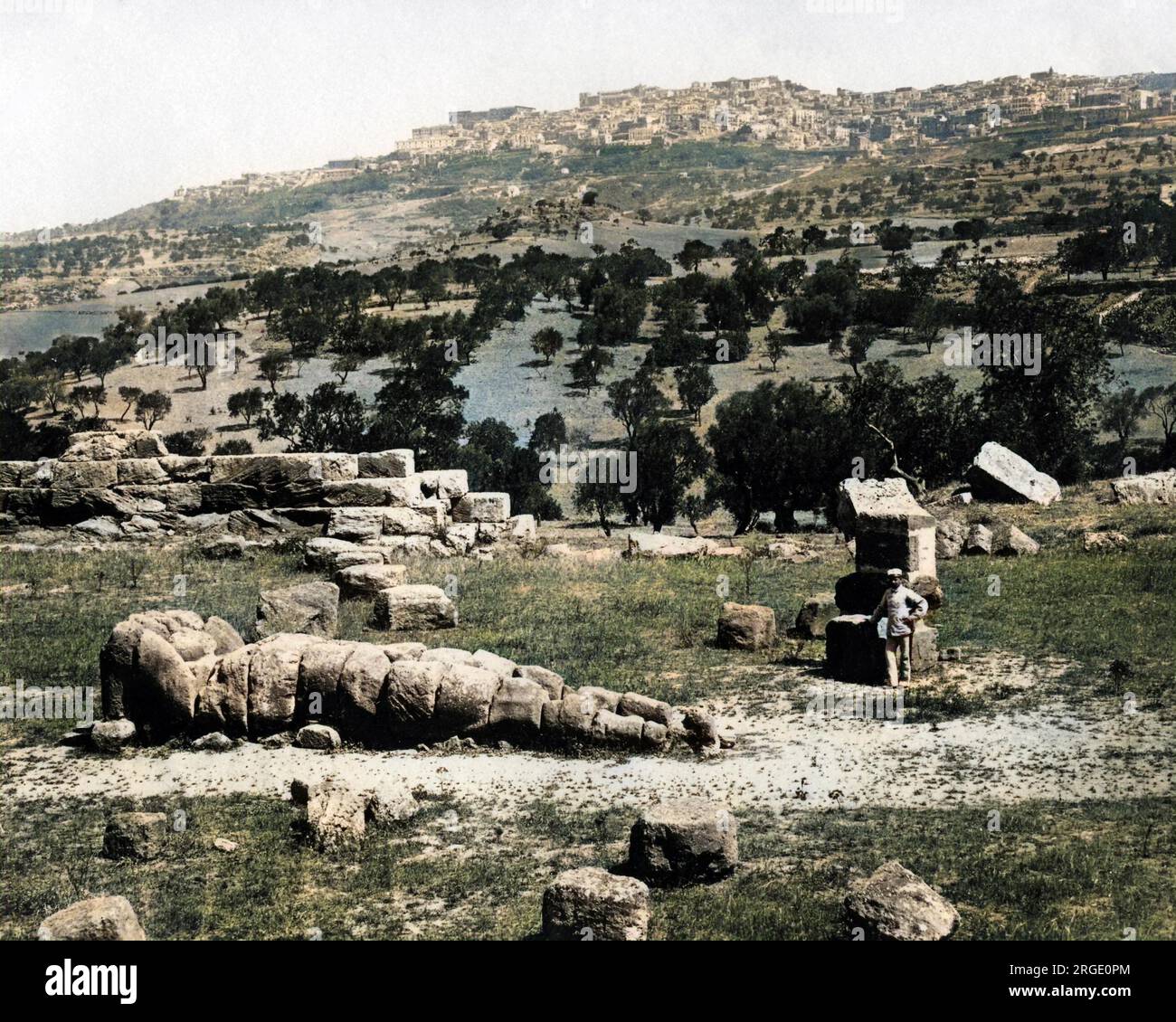 Ruins of a temple at Girgenti (Agrigento), Sicily, Italy. It is on the ...
