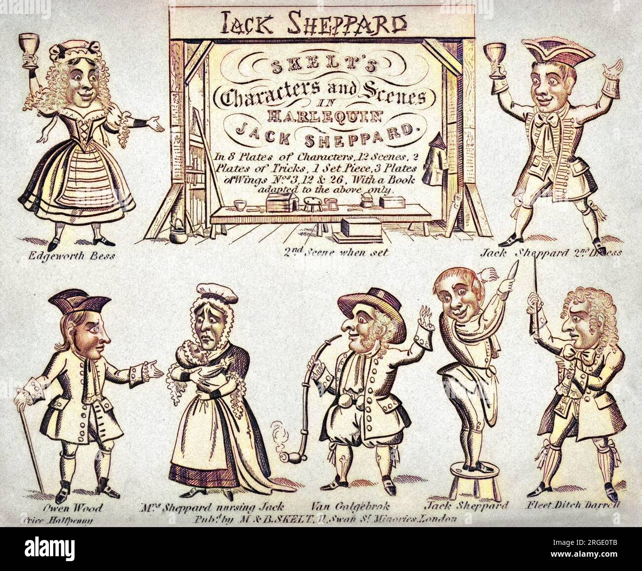 Some of the characters in the toy puppet theatre pantomime, Harlequin ...