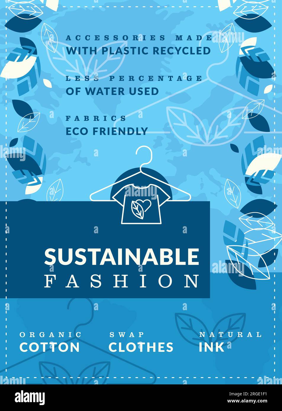 Blue vertical sustainable fashion poster with flat icons Vector Stock ...