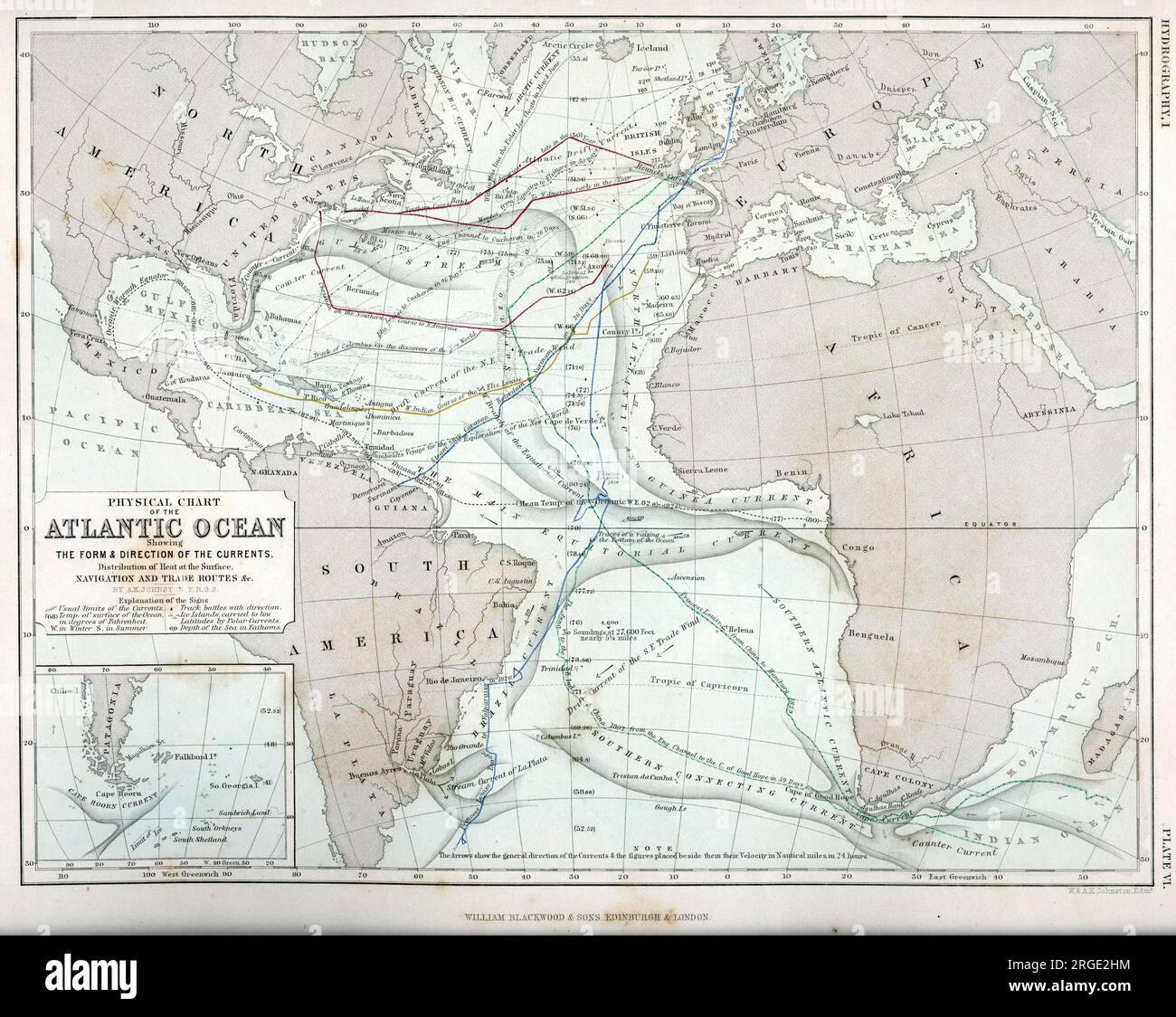 Physical Chart of Atlantic Ocean (Currents , Temperatures , Trade ...