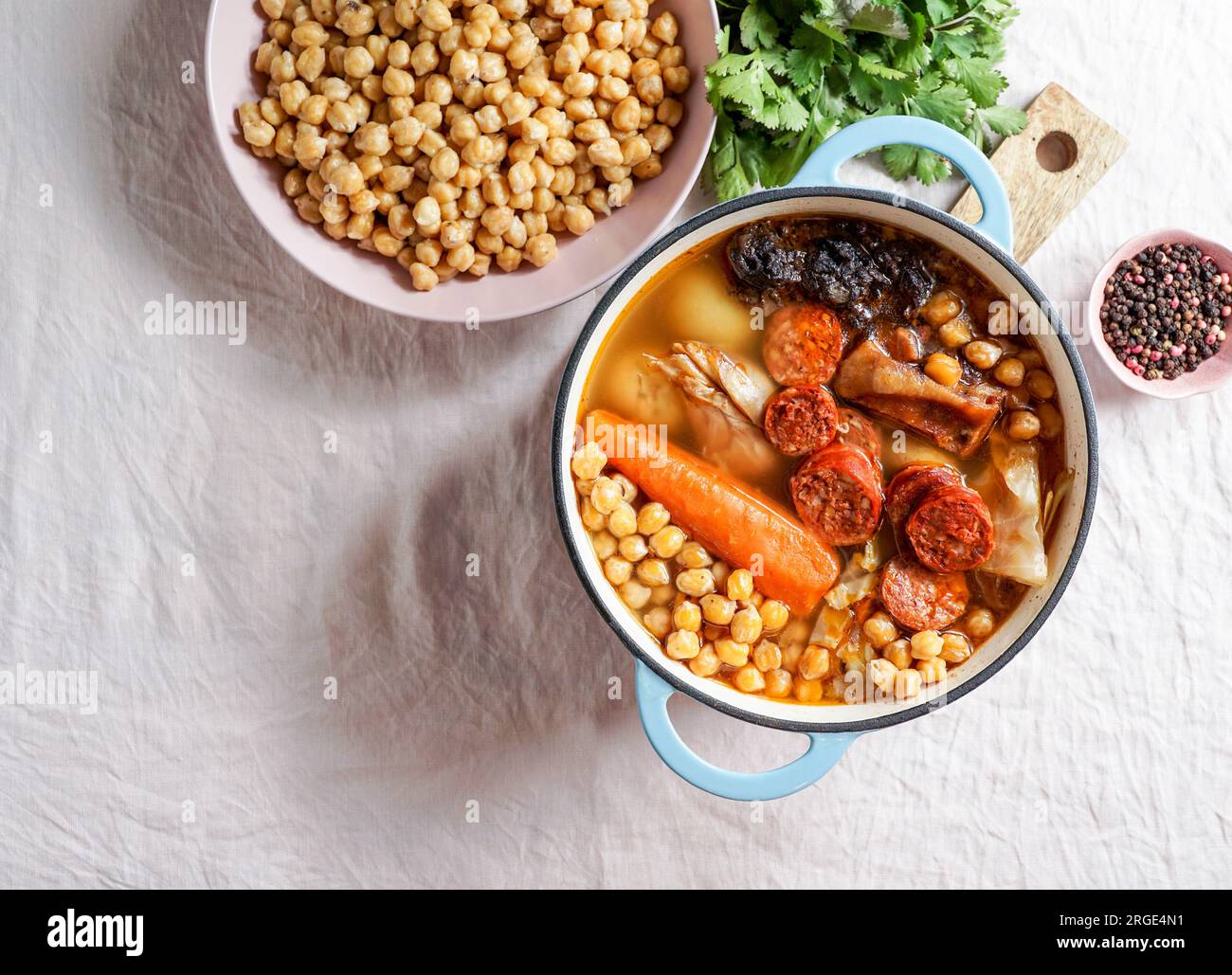 Cocido Madrileño, a traditional Spanish meal, chickpea-based stew from ...