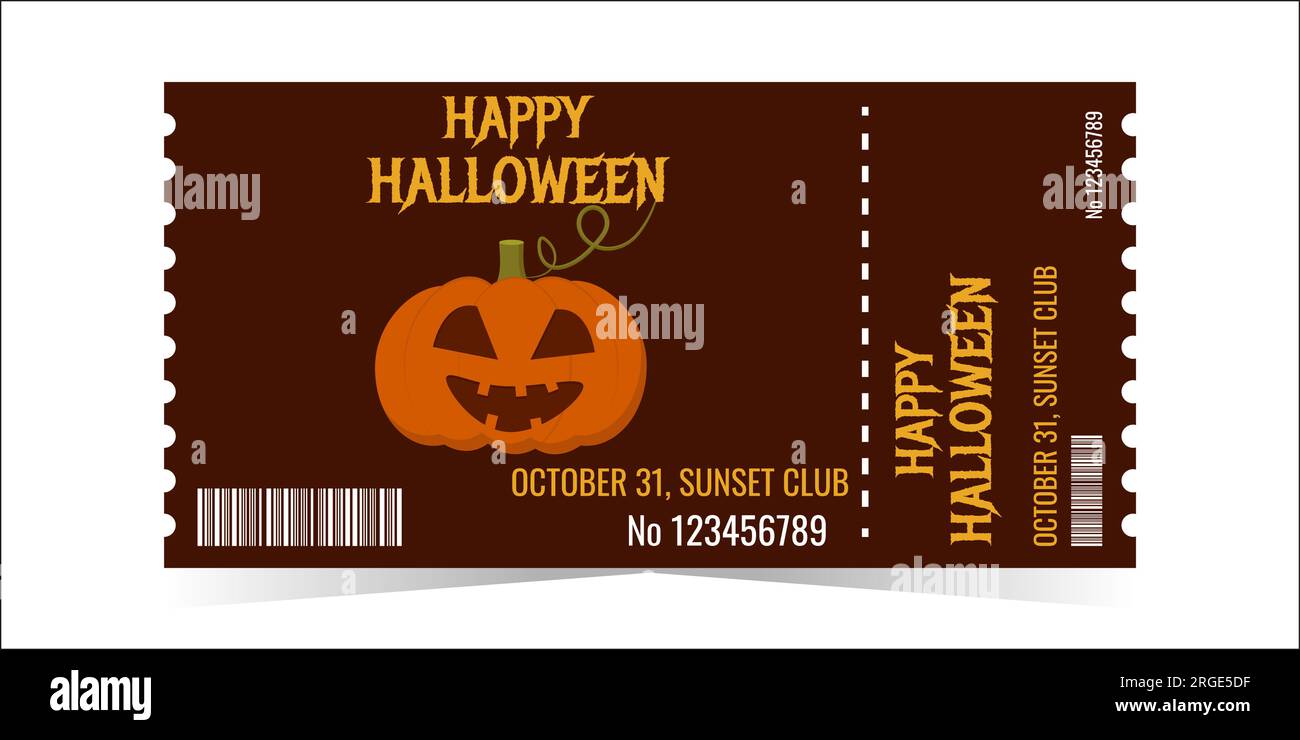 Layout of the Halloween Party Ticket Template. Pumpkin on a dark brown ...