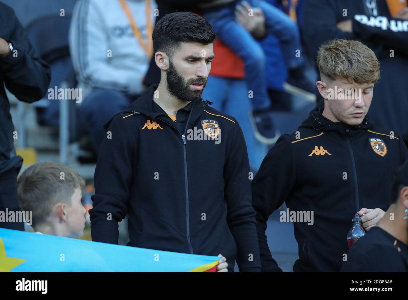 Doğukan Sinik #11 of Hull City on the bench during the Carabao Cup ...