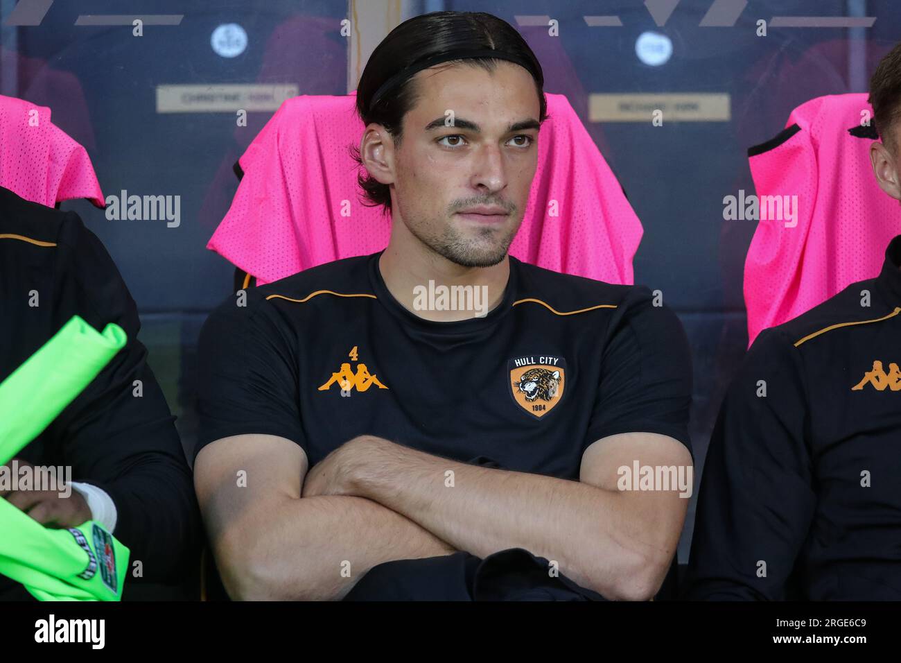 Jacob Greaves #4 of Hull City on the bench during the Carabao Cup match ...
