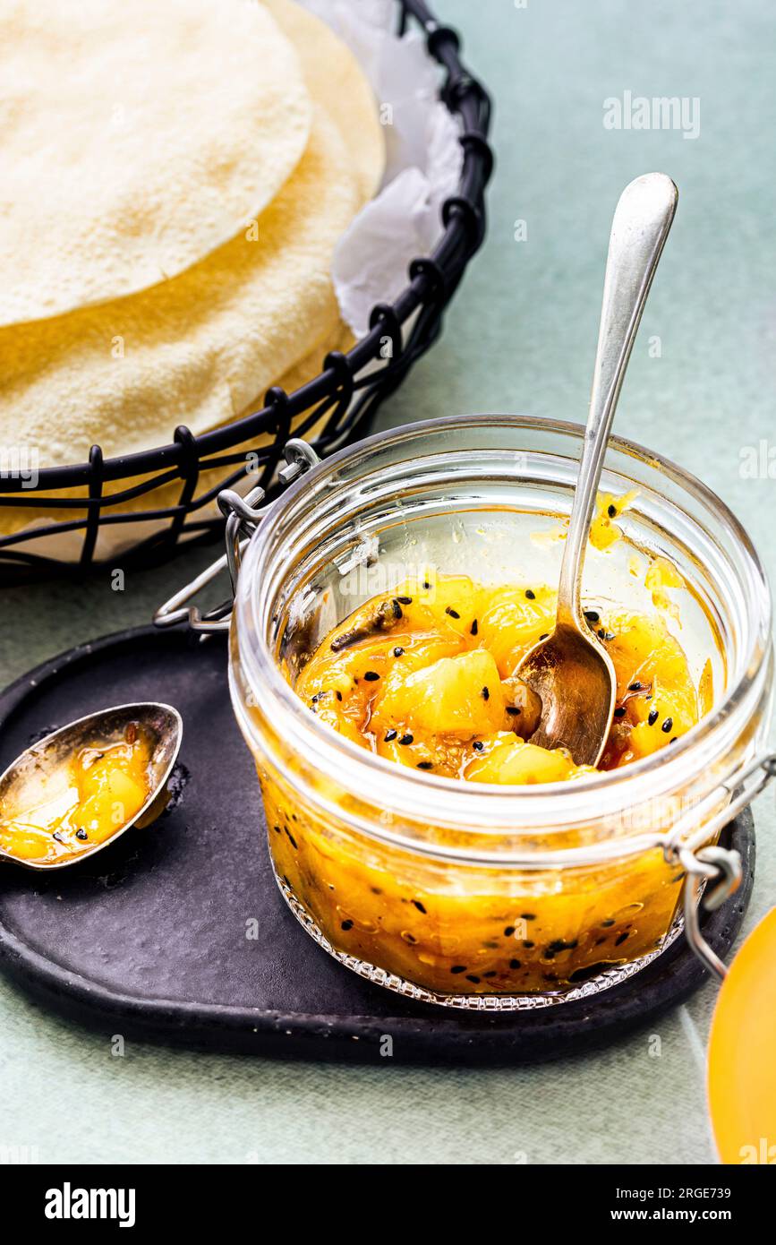 Indian mango chutney in a jar Stock Photo - Alamy
