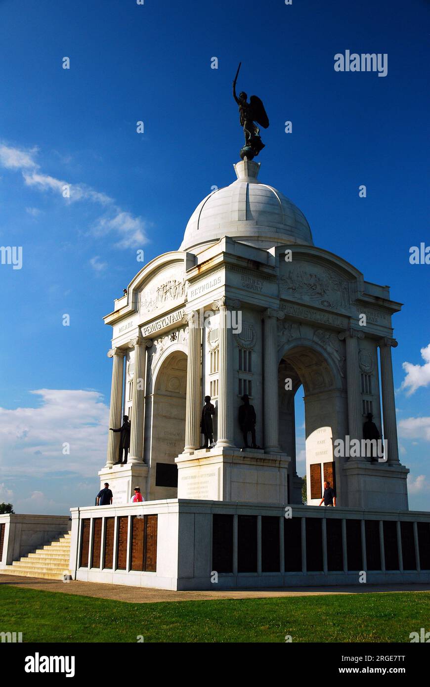 Visitors climb the steps of the Pennsylvania Monument on the grounds of ...