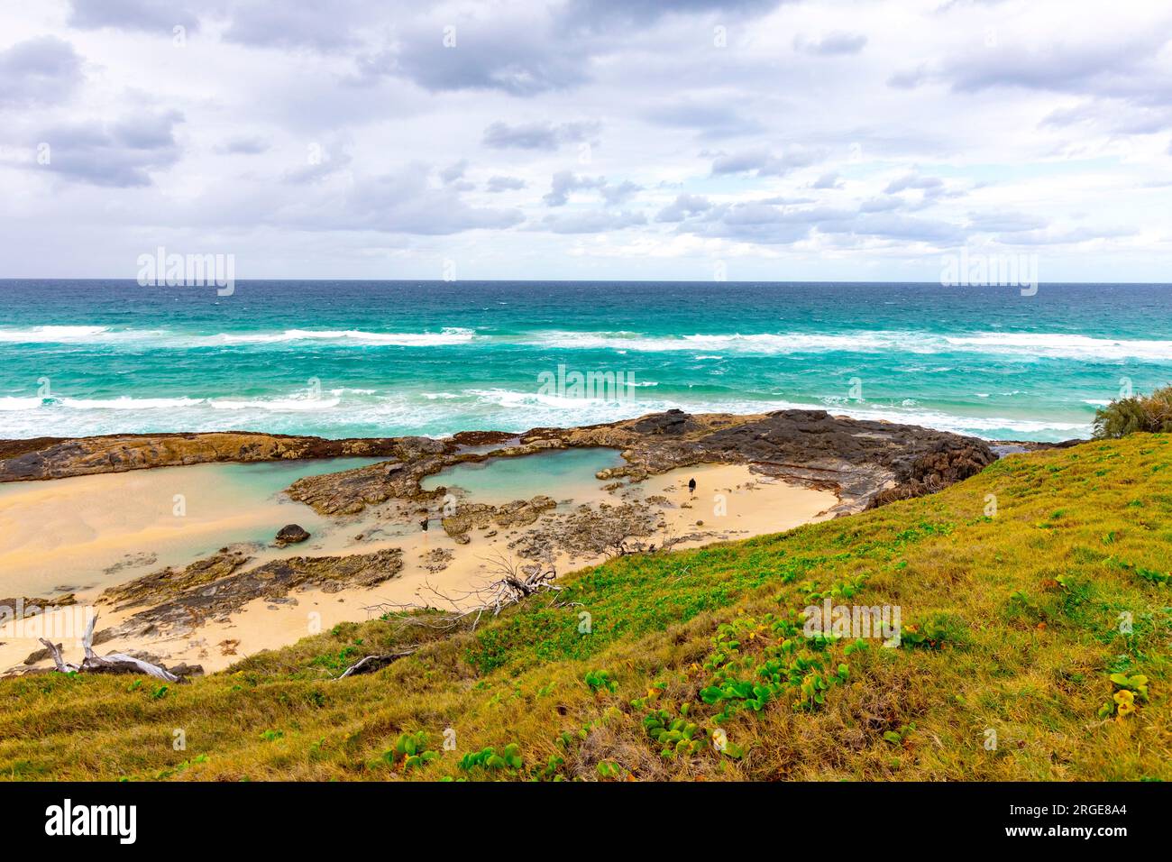 Champagne pools tourist attraction on Fraser Island K'gari 75 mile ...