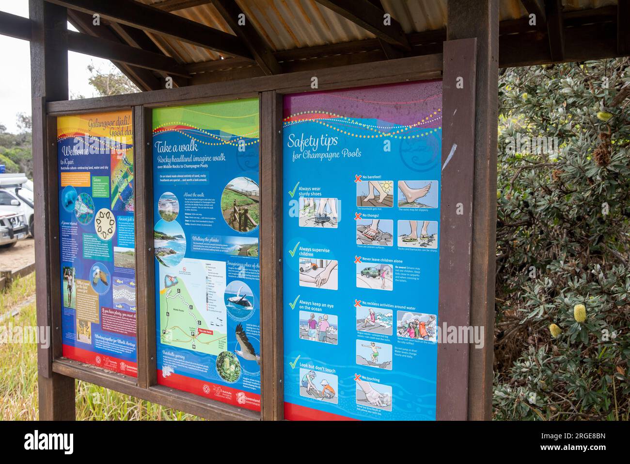 Champagne pools Fraser Island K'gari, signage and information board for ...
