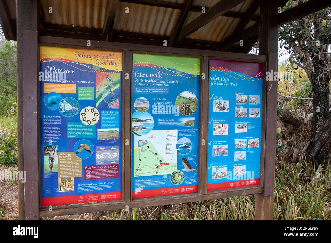 Champagne pools Fraser Island K'gari, signage and information board for ...