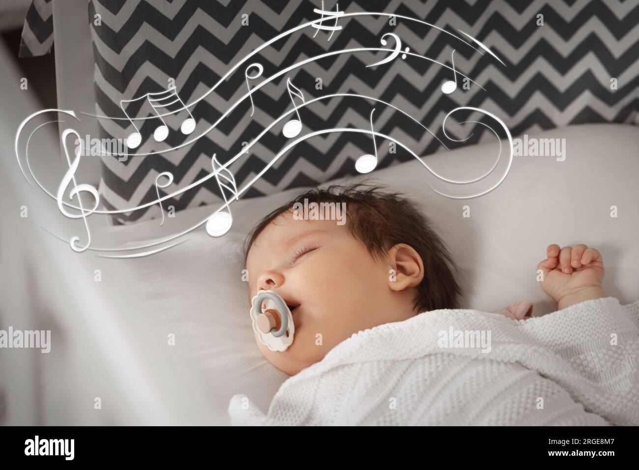 Lullaby songs. Cute little baby sleeping at home. Illustration of ...