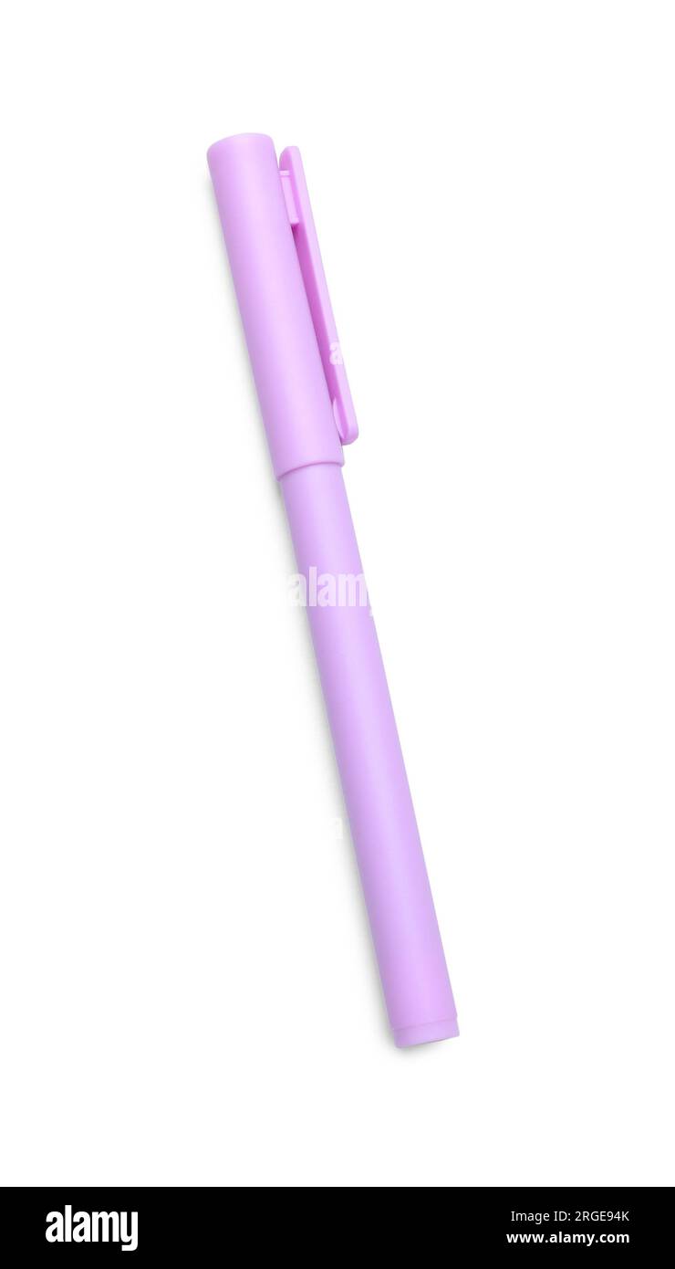 One violet marker on white background, top view Stock Photo - Alamy