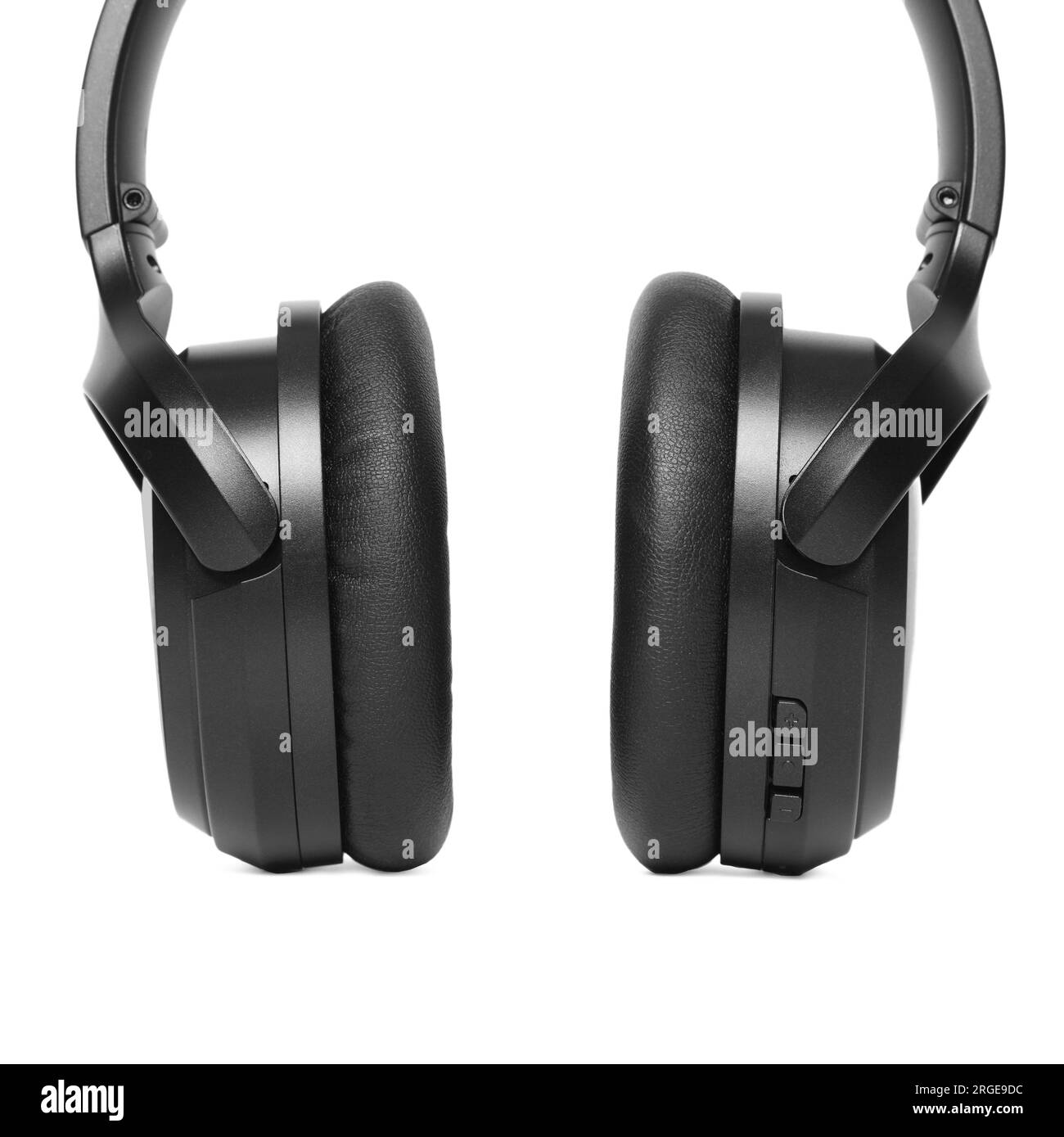 Modern black wireless headphones isolated on white Stock Photo - Alamy
