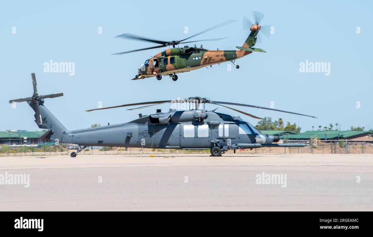 A 943d Rescue Group HH-60G Pave Hawk helicopter with a Vietnam era ...