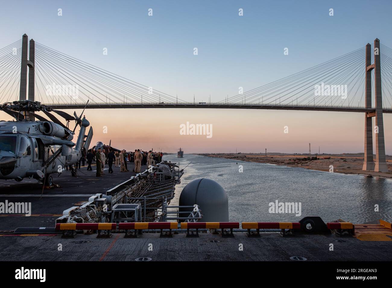The Suez Canal bridge as seen from aboard the amphibious assault ship ...