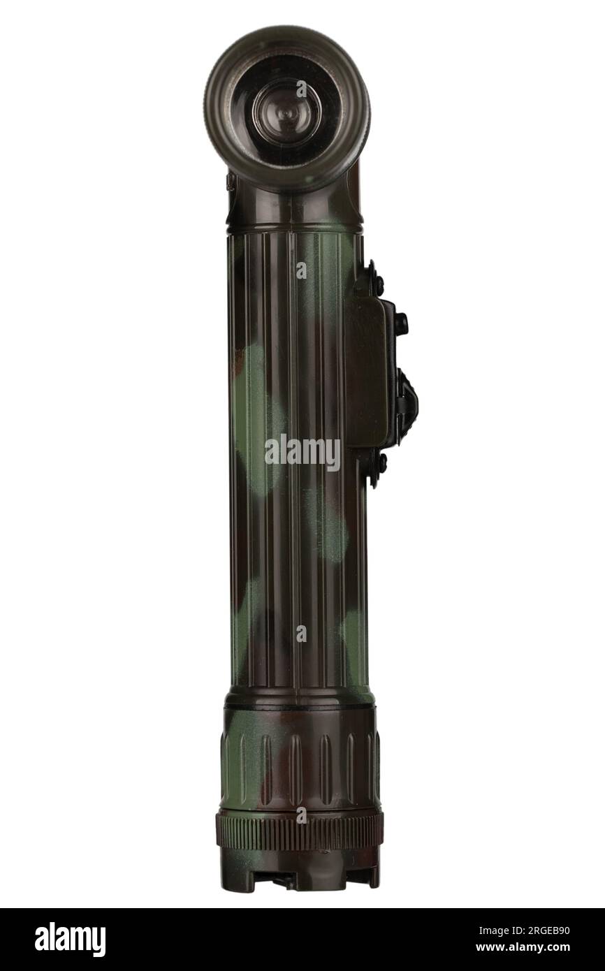 military style flashlight isolated on white background Stock Photo - Alamy