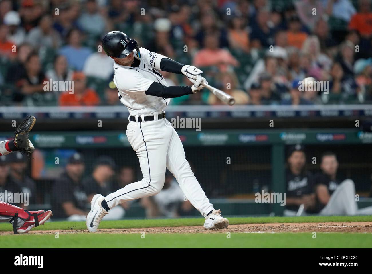 Detroit Tigers' Zack Short hits a two-run single against the Minnesota ...
