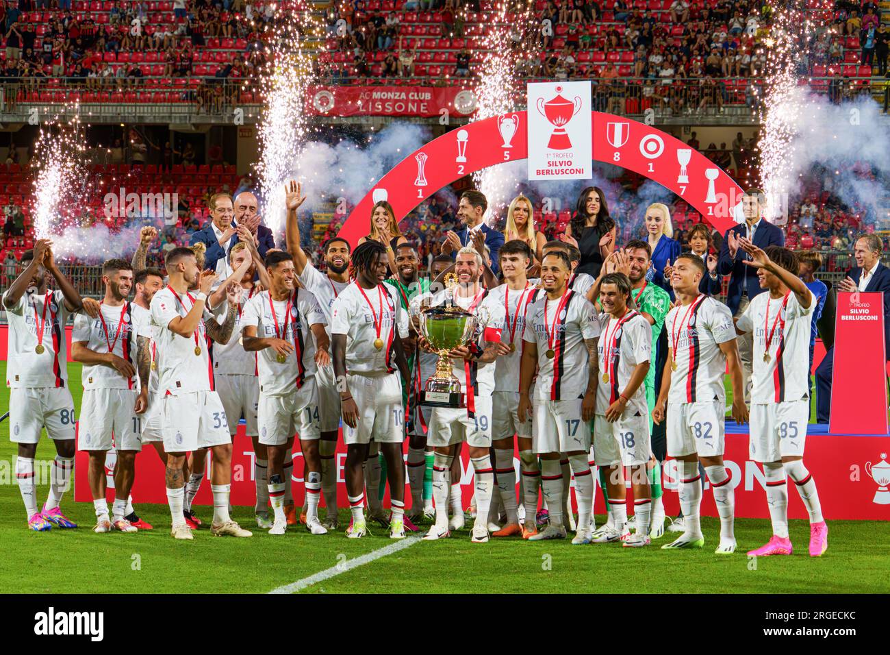 Monza, Italie. 08th Aug, 2023. Team of AC Milan win celebrate during ...