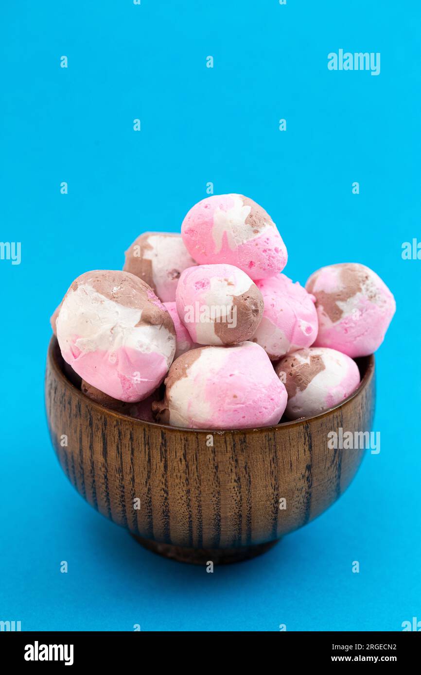 Freeze Dried Neapolitan Three Flavored Saltwater Taffy on a Bright Blue ...