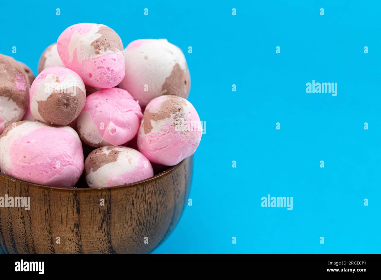 Freeze Dried Neapolitan Three Flavored Saltwater Taffy on a Bright Blue ...