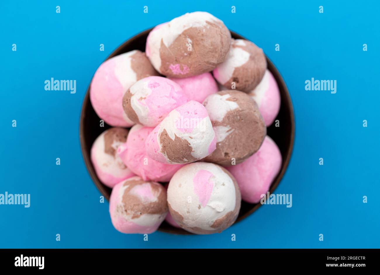 Freeze Dried Neapolitan Three Flavored Saltwater Taffy on a Bright Blue ...