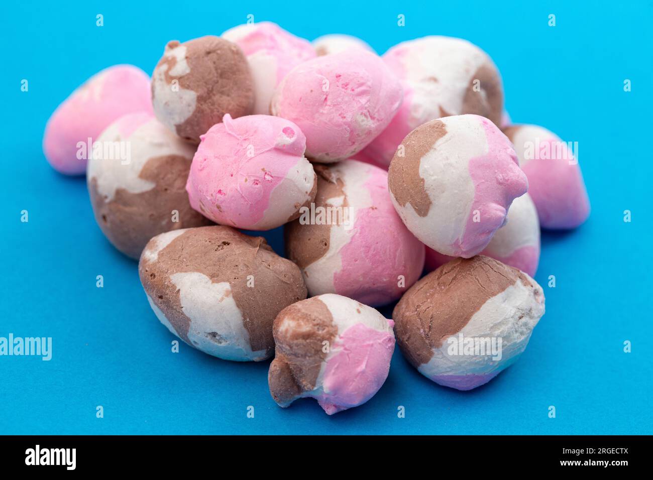 Freeze Dried Neapolitan Three Flavored Saltwater Taffy on a Bright Blue ...