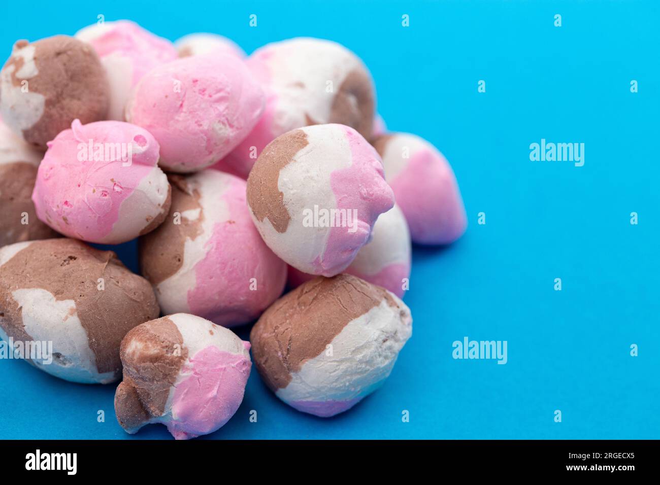 Freeze Dried Neapolitan Three Flavored Saltwater Taffy on a Bright Blue ...