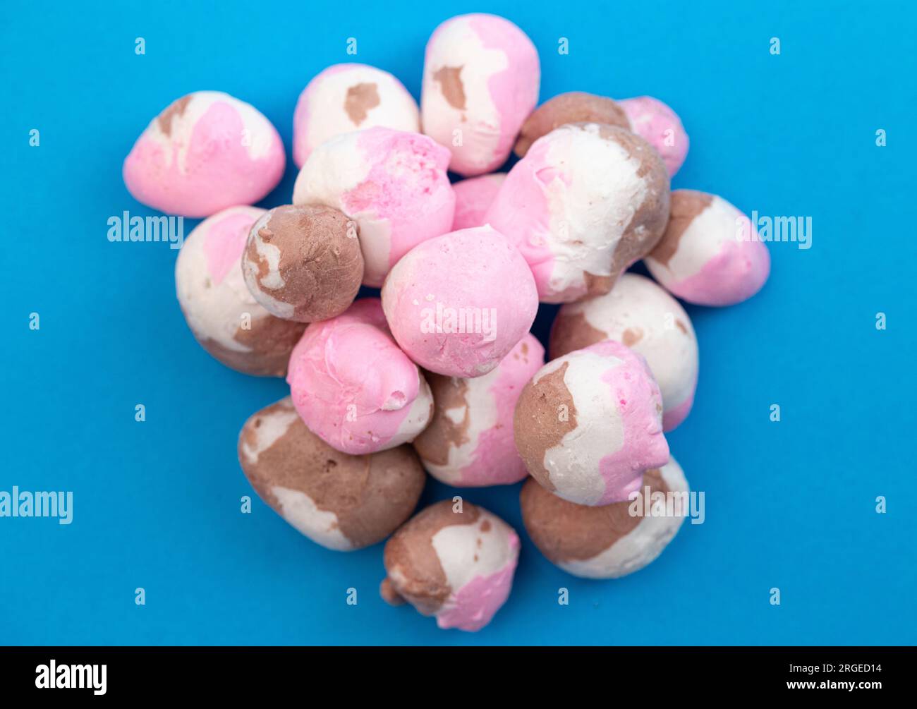 Freeze Dried Neapolitan Three Flavored Saltwater Taffy on a Bright Blue ...