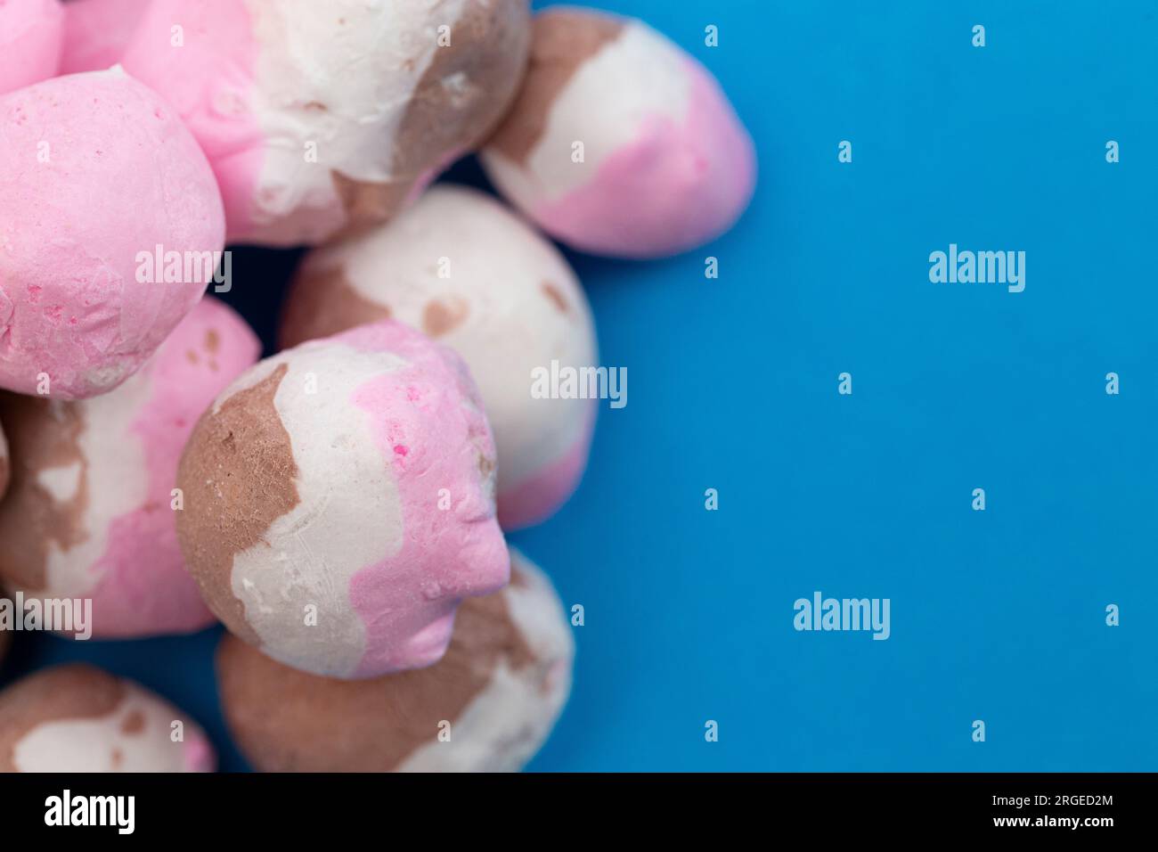 Freeze Dried Neapolitan Three Flavored Saltwater Taffy on a Bright Blue ...