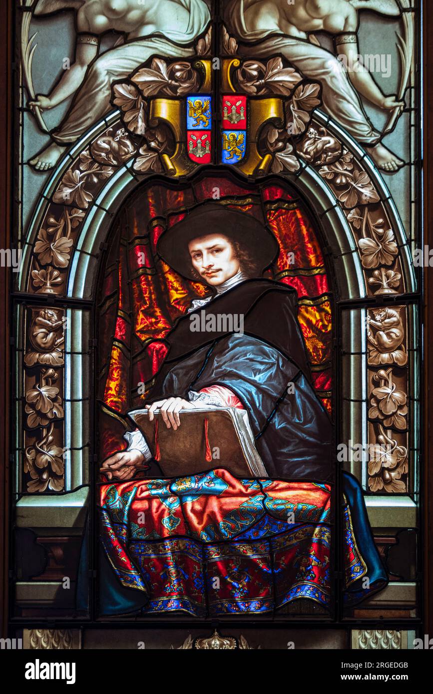 Stained glass window at the castle of Fontainebleau in France Stock ...