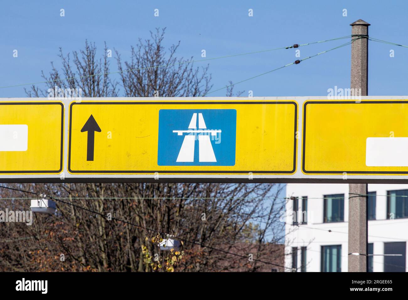 Picture of a german roadsign indicating the way to a german motorway ...