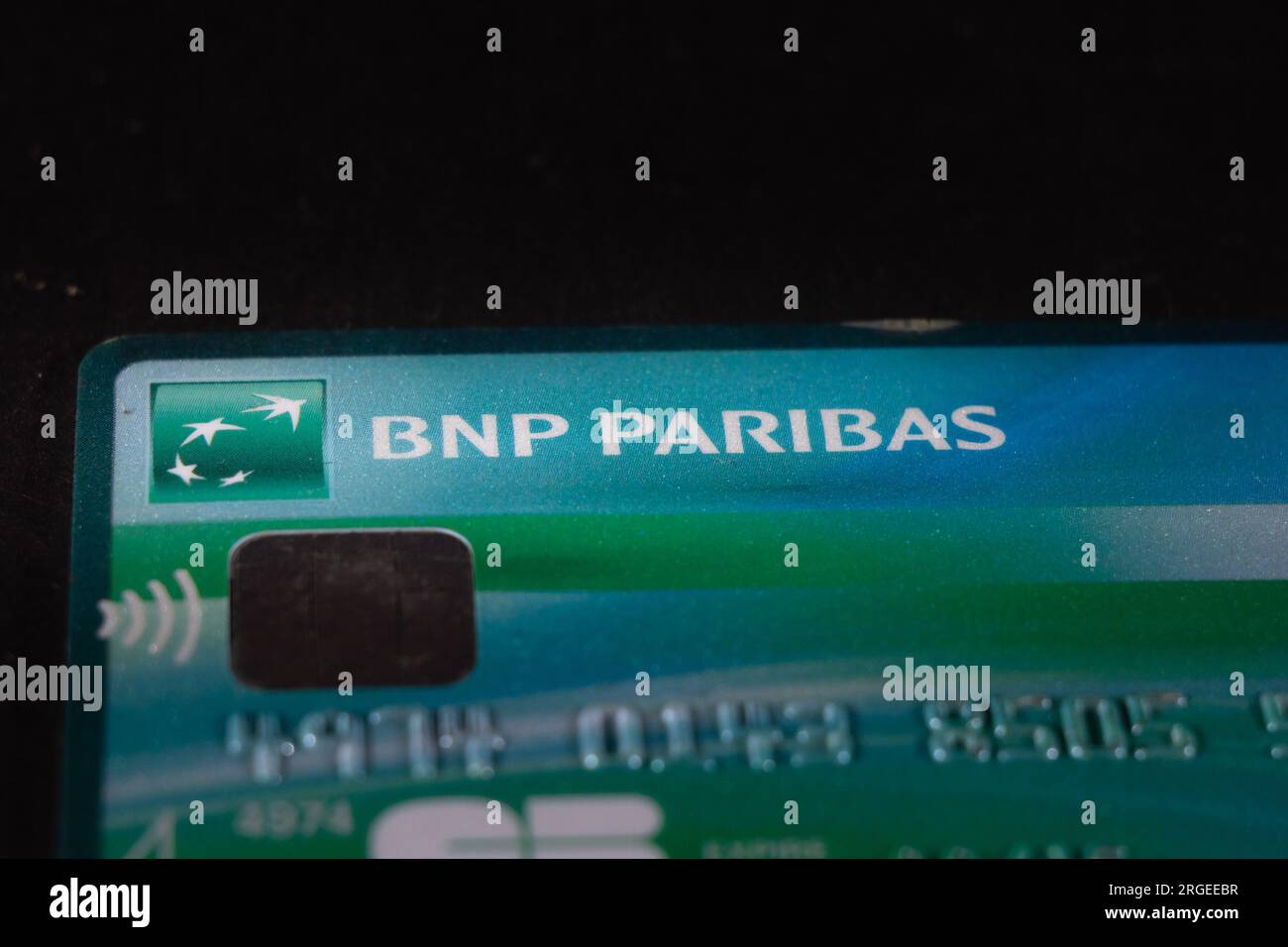 Logo of BNP Paribas on a debit payment card in Paris, France. BNP ...