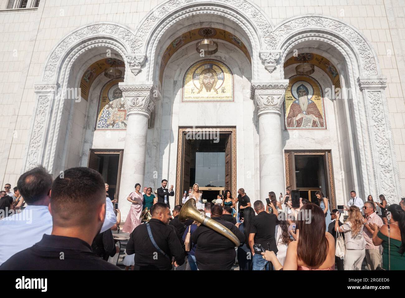 Picture of a Roma band playing their typical instruments (trumpet ...