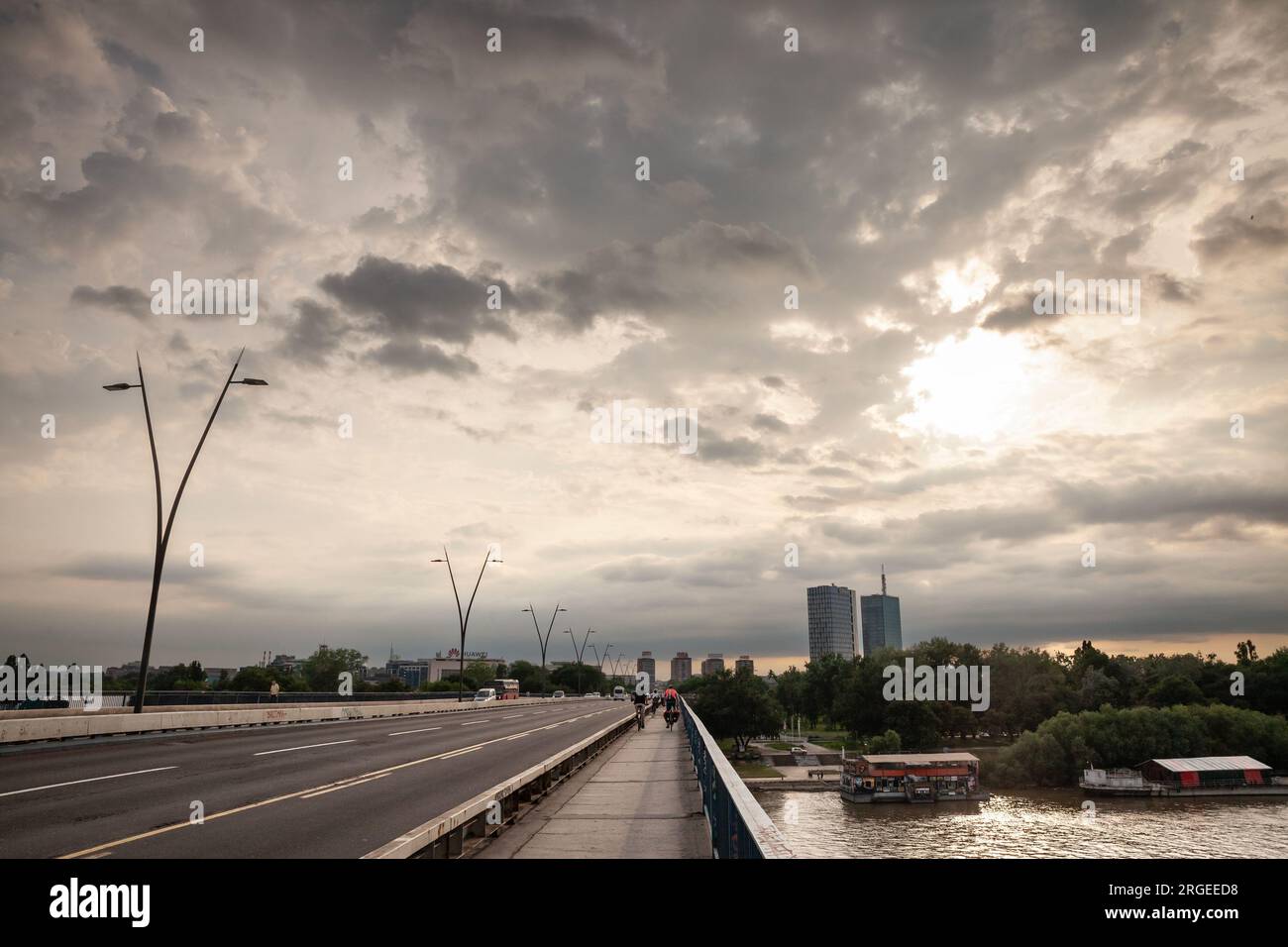 Picture of Branko's bridge during a sunny afternoon with people walking ...