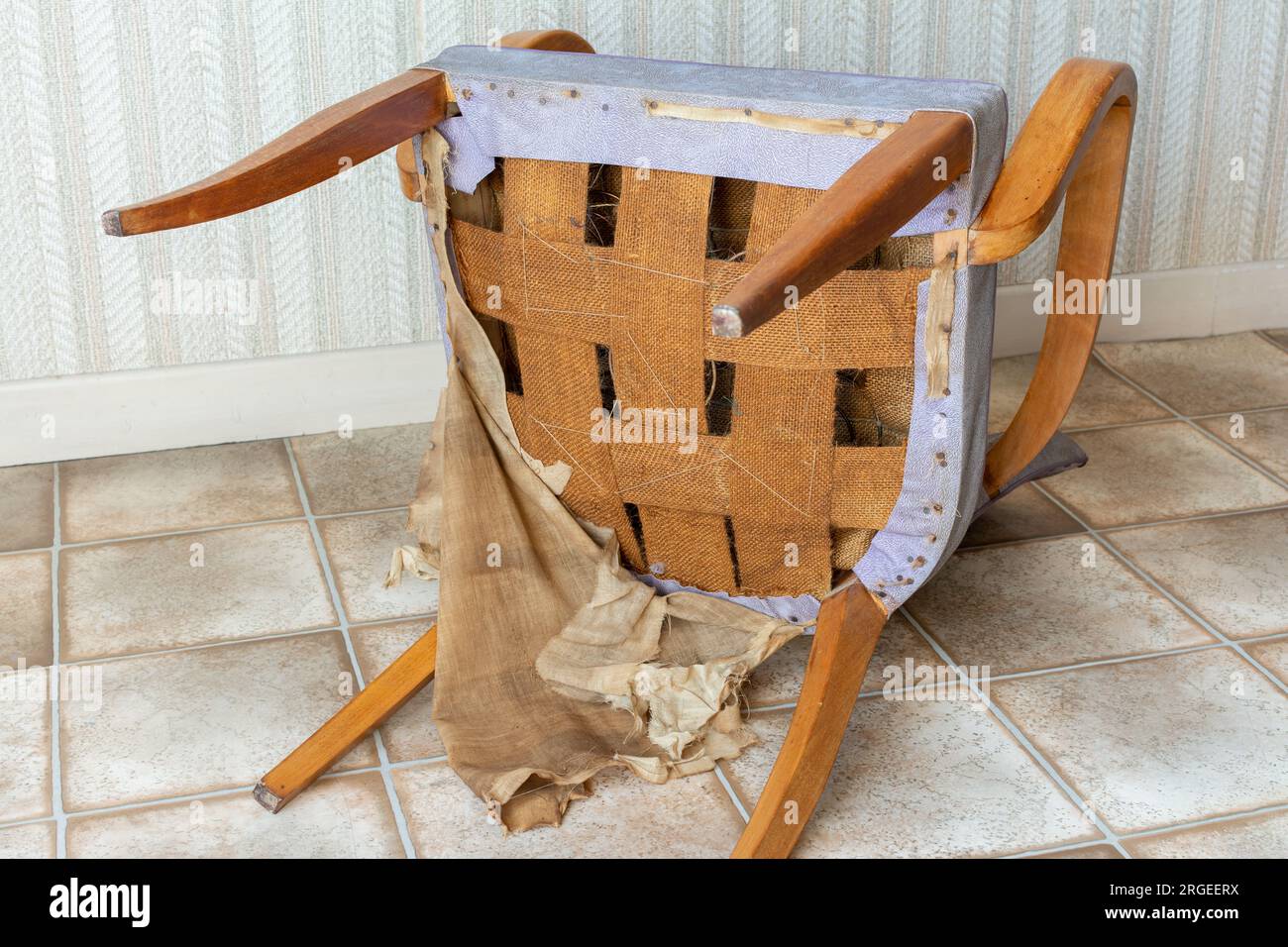 Restoration of antique furniture. Bridge chair Stock Photo - Alamy