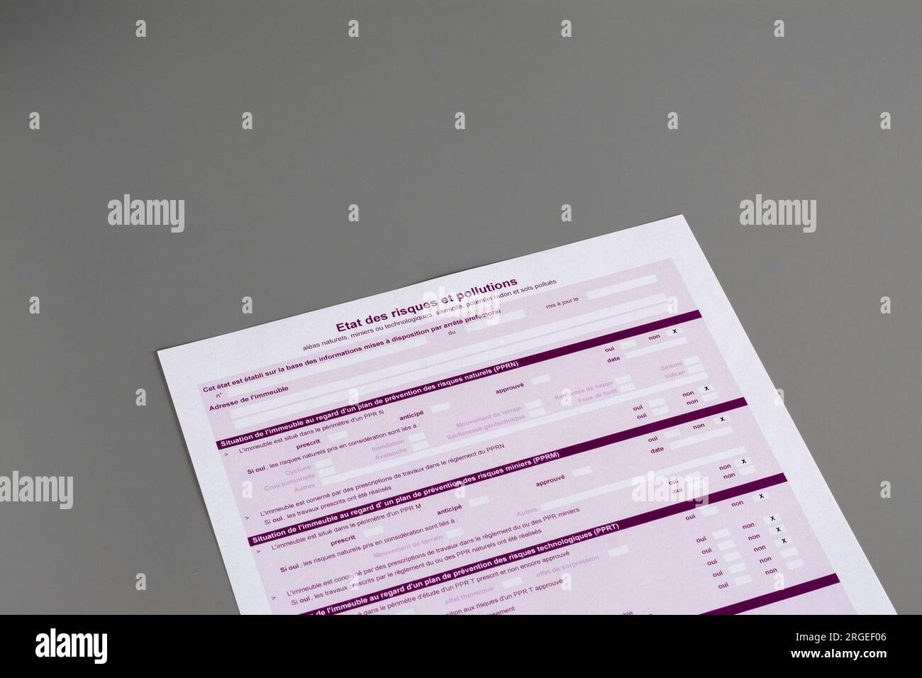 State of Risks and Pollution (ERP). Obligatory diagnosis in France, for ...