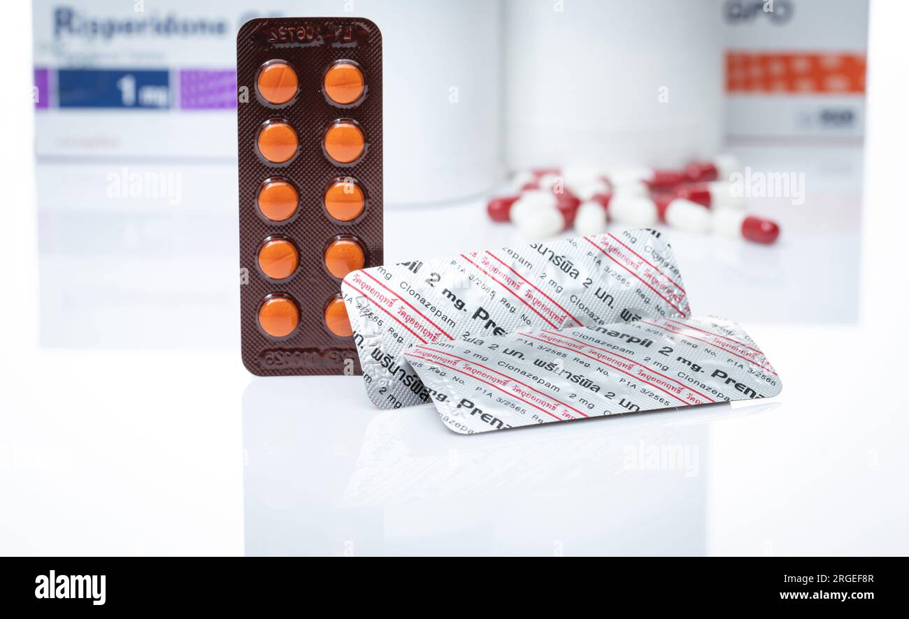 CHONBURI, THAILAND-APRIL 29, 2023: Prenarpil round tablet pills in ...