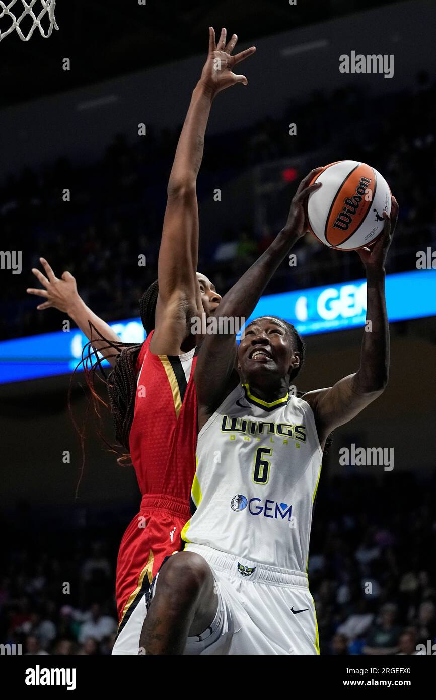 Dallas Wings forward Natasha Howard (6) takes a shot as Las Vegas Aces ...