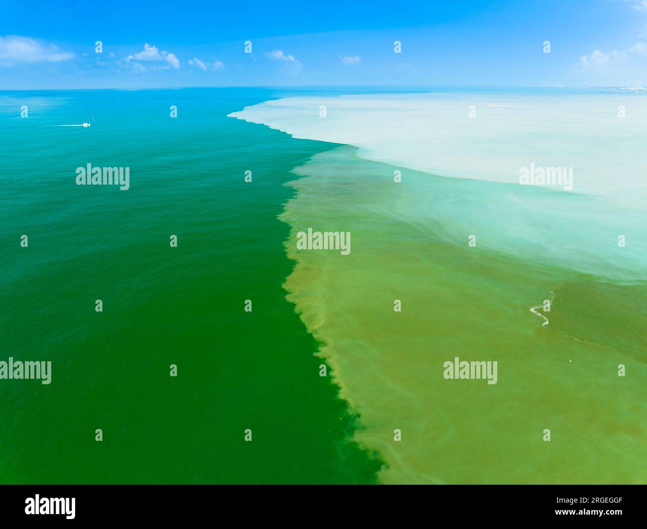 Aerial view of the dirty oily stain and pollution on the sea Stock ...
