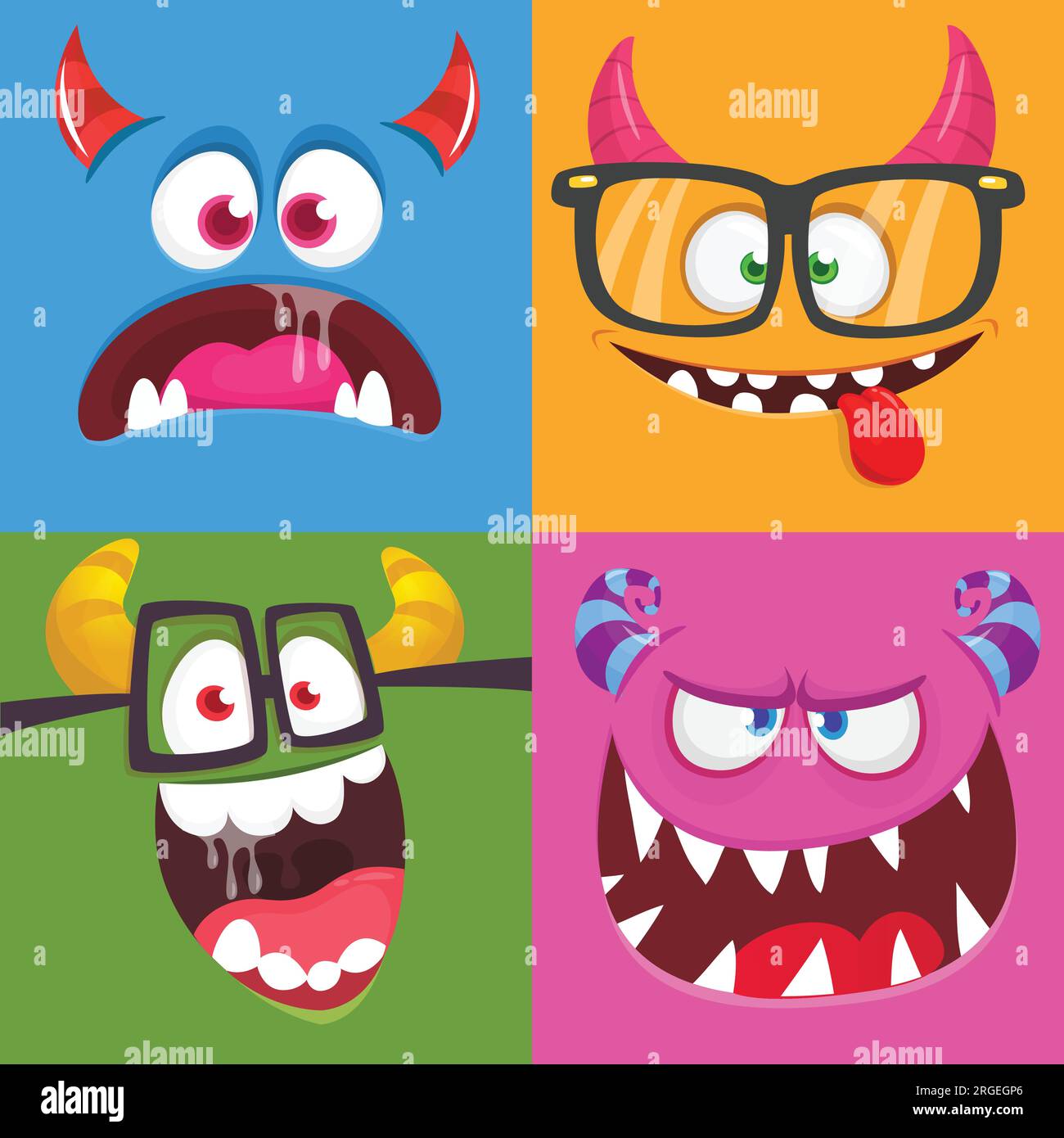 Funny cartoon monster faces emotions set. Illustration of mythical ...