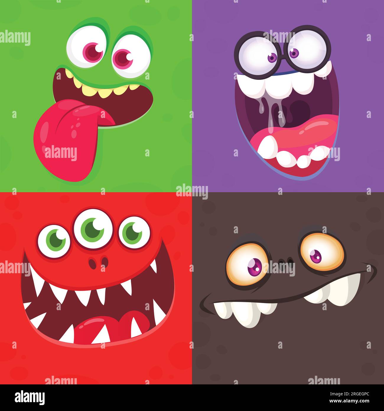 Funny cartoon monster faces set. Illustration of alien creature ...