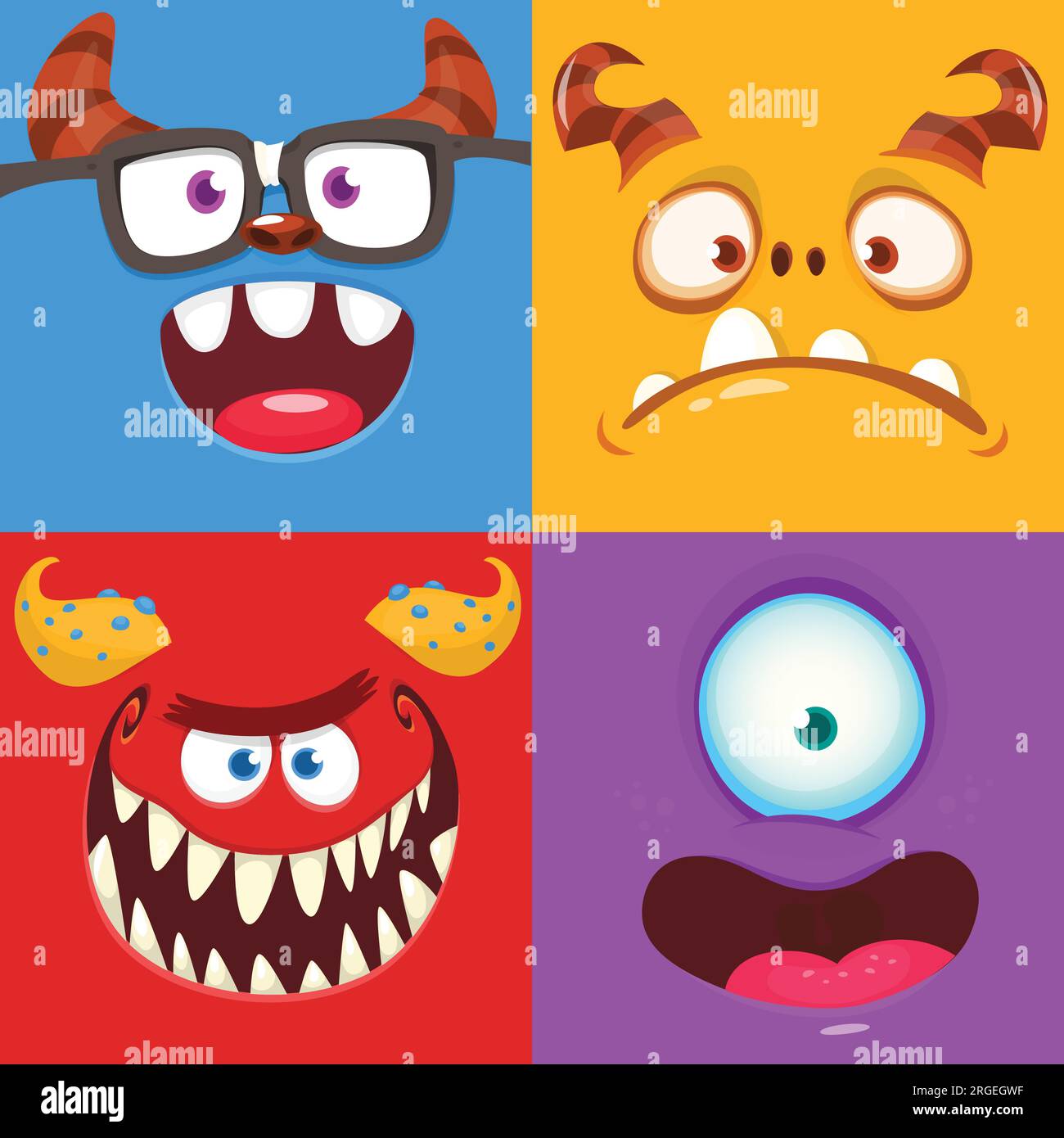 Funny cartoon monster faces emotions set. Illustration of mythical ...
