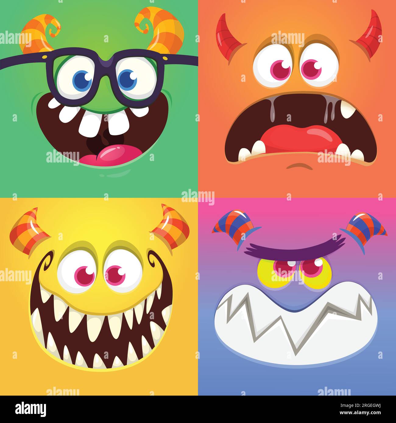 Funny cartoon monster faces emotions set. Illustration of mythical ...