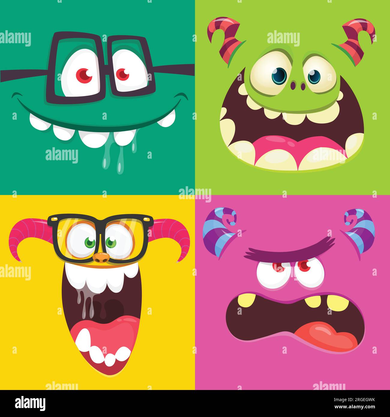 Funny cartoon monster faces emotions set. Illustration of mythical ...