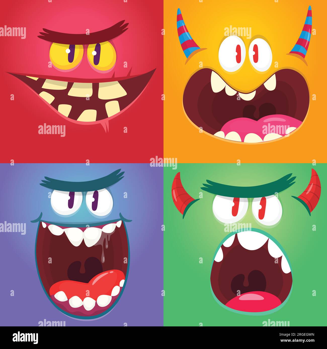 Funny cartoon monster faces emotions set. Illustration of mythical ...